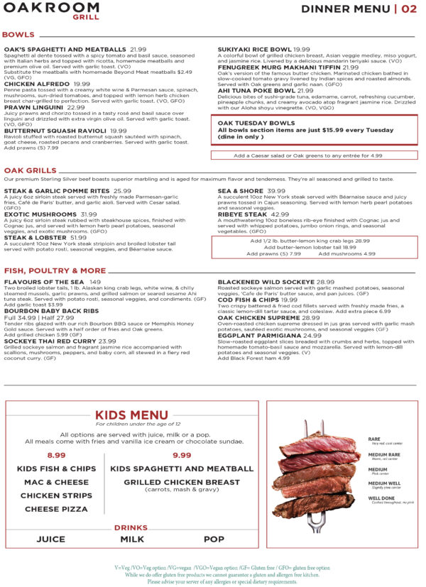 Dinner Menu – Oakroom Grill